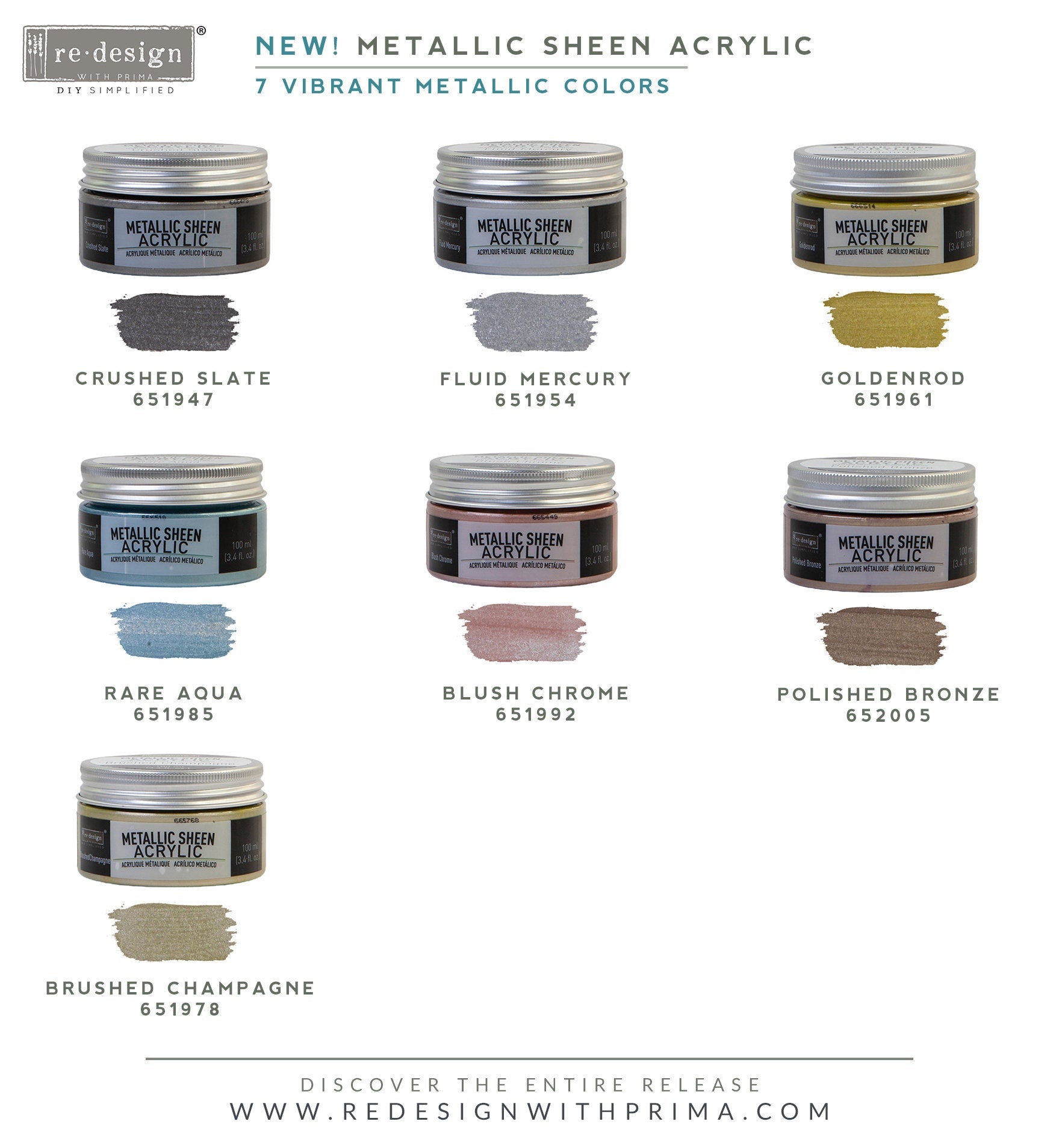 New! Metallic sheen Acrylic Paint - 7 Colors - Re-Design with Prima ...